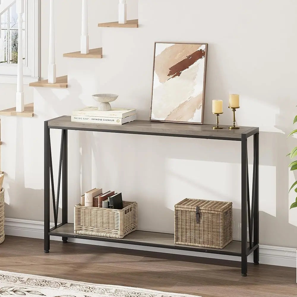 2-Tier Entryway Consol Table With Storage – Brass&Basin