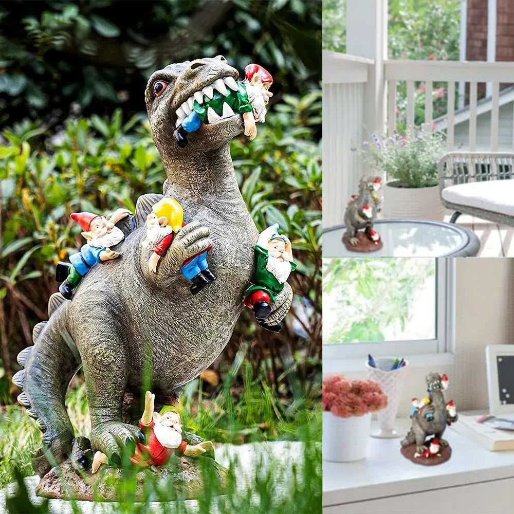 Dinosaur Eating Gnome Statue Yard Art – Brass&Basin